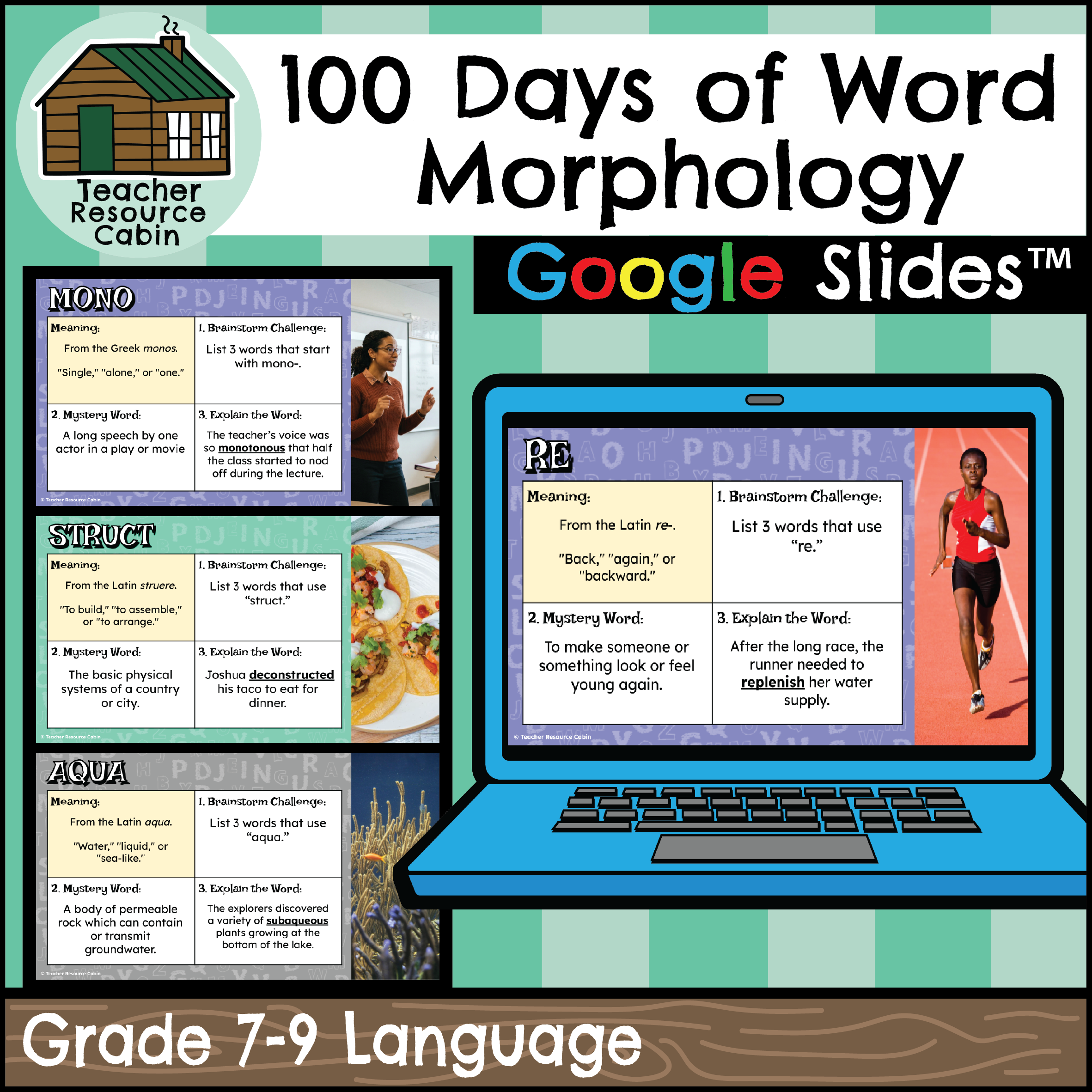 100 Days of Word Morphology for Google Slides™ (Grade 7-9 Language ...
